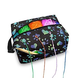 Kathyboom Dog Paw Knitting Bag for Yarn Storage Lightweight Crochet Storage Bag, Water Resistant Yarn Bag for Knitting Needles, Crochet Hooks and Other Accessories