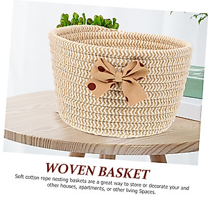 NOLITOY Cotton Rope Storage Basket Yellow Basket Cotton Rope Organizer Table Book Toy Storage Basket Desktop Storage Basket Cute Basket Diaper Basket Round Woven Basket The Cat Fabric Baby