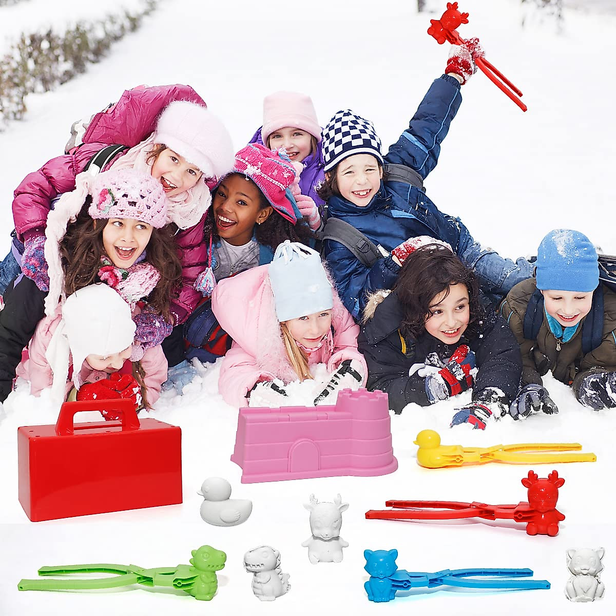 Qiuyanbo Snow Fort Building Block,Snowball Maker Clip,Snow Brick Maker and Sand Castle Mold,Perfect Outdoor Play Snow or Sand Toys for Kids and Adults with Gift Box (6 PCS)