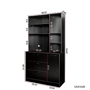 Bellemave Pantry Storage Cabinet with Drawers & Open Shelves Freestanding Kitchen Cupboard Buffet Cabinet Tall Utility Storage Cabinet for Kitchen Living Room Bathroom Home Office, Black