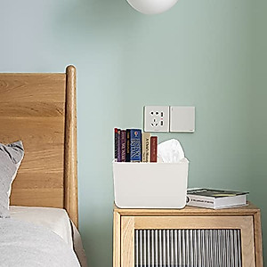 Lawei 4 Pack Plastic Storage Bins with Lid, White Stackable Storage Basket Organizer Box, Sturdy Containers Organizing Lidded Bins for Shelves, Cabinet, Desk, Pantry, Bedroom, Bathroom, Book, Toys