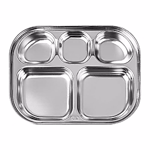 Stainless Steel Divided Plates Tray, 5 Section, Kids Toddlers Babies Small Size, Compact Serving Platter, Dinner Snack, Camping Dishes (2 Pack)