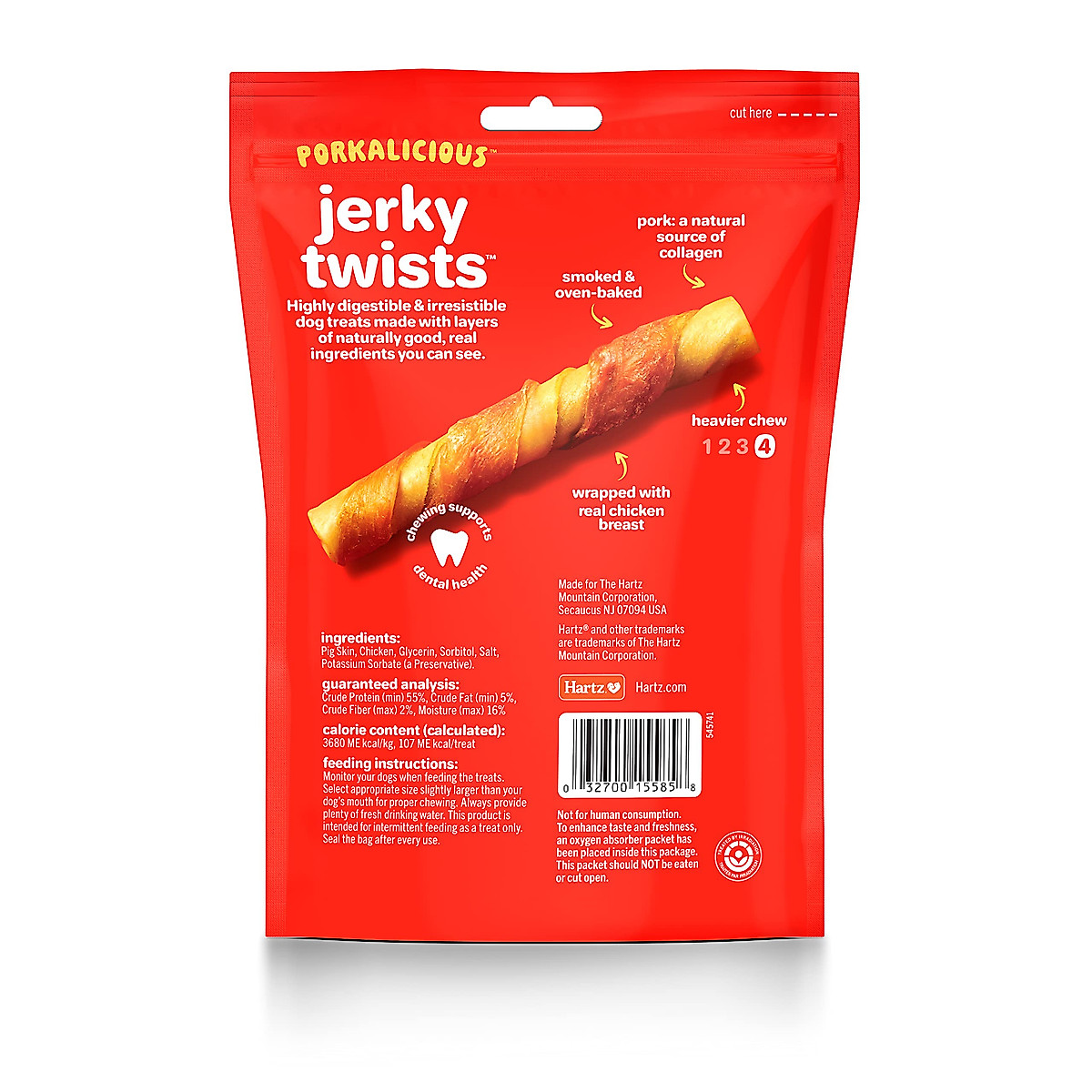 Hartz Oinkies Porkalicious Smoked Pig Skin Chicken Jerky Twists Dog Treats, 8 Count