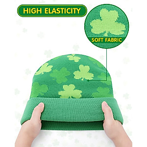 2PCS St Patrick's Day Beanie and Gloves Set Spring Green Shamrock Hat St Patricks Day Accessories Irish Knitted Hat Clover Glove for Women and Men Saints Beanie Gift