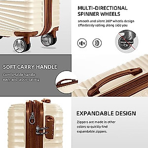 LEAVES KING Luggage 5 Piece Sets, Hard Shell Luggage Set Expandable Carry on Luggage Suitcase with Spinner Wheels Durable Lightweight Travel Set for Men Women(14/18/20/24/28, White)