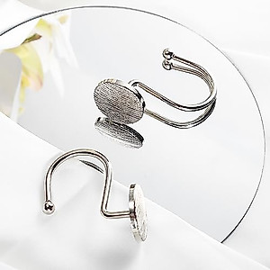 Brushed Nickel Shower Curtain Hooks, OEH Shower Curtain Rings, Modern Creative Metal Shower Curtain Hooks Rust Proof, Balanced Gliding Shower Hooks for Shower Curtain, 12 Pack, Circular Stripes