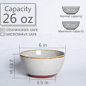 Bosmarlin Ceramic Cereal Bowl Set of 4, 26 Oz, Soup Bowl, Dishwasher and Microwave Safe (Grey, 6 in)