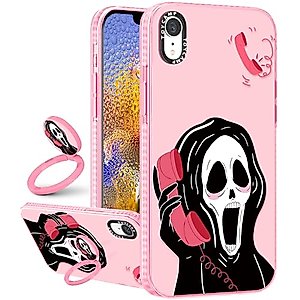 Toycamp for iPhone XR Case with Ring Kickstand, Cute Design for Women Girls Girly Boys Teens Skeleton Skull Cartoon Print Case Cover for iPhone XR (6.1 Inch)