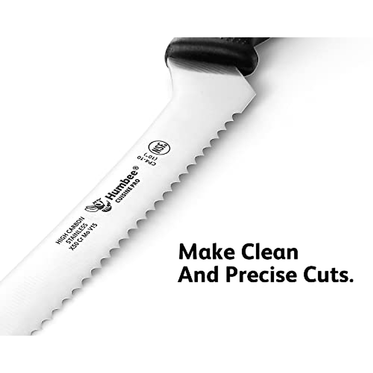Humbee Cusine Pro, 10 inch Offset Bread Knife Serrated Knife Wave Razor-Sharp Blade Comfortable Grip Dishwasher Safe, NSF Certified