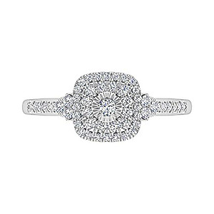1/3 Carat Cushion cut Halo Diamond Engagement Ring in 10K White Gold - IGI Certified (Ring Size 7)