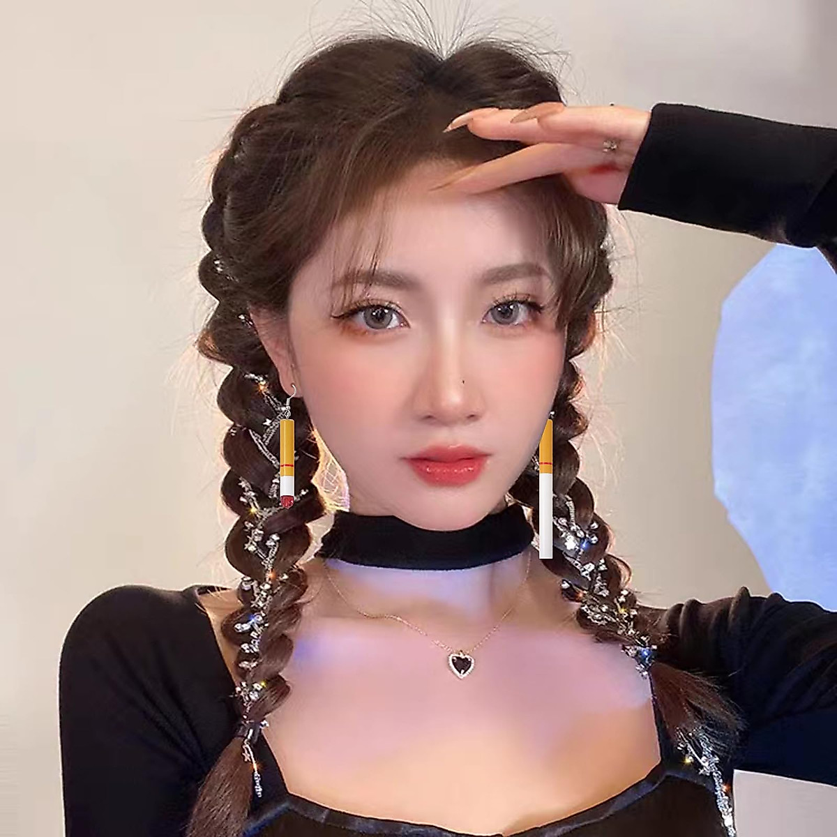 Honbay 2 Pairs of Creative Funny Cigarette Butt Earrings Wacky Lifelike Cigarette Earrings Unisex Dangle Earrings Cool Punk Earrings Halloween Earrings (AB)