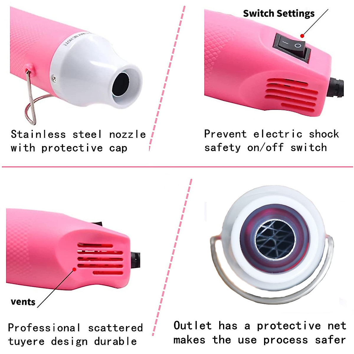 Heat Gun for Crafts, Mini Heat Gun for Epoxy Resin, 300W Portable DIY Acrylic Resin Craft, Dryer Crafts Heat Tool for Cup Turner, Shrink Wrapping, Crafts Embossing, Resin Bubble Remover (Pink)