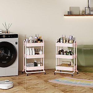 MIOCASA 3-Tier Utility Rolling Cart, Multifunctional Cart with Lockable Casters, Easy to Assemble, Suitable for Office, Bathroom, Kitchen, Garden (Black)