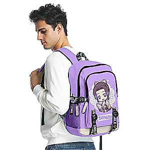 HANDAFA Anime Nezuko Print Bag Large Capacity Backpack Manga Cosplay Daypack(Purple Shinobu)