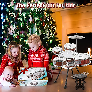 M SANMERSEN Kids Drum Set Jazz Drum Kit 8 Piece for Toddler Educational Percussion Musical Instruments Drum Toy Playset Xmas Gift for Boys Girls - Red
