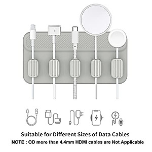 clenye Magnetic Cable Holder,Cable Management for Desk with Embedded Magnetic with 10 Clips in 3 Sizes(3mm/3.6mm/4.2mm) for Lighting Cables, USB C Cables, Micro Cables | Grey