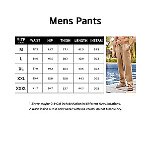 PASLTER Men's Cotton Linen Pants Elastic Waist Drawstring Casual Trouser Lightweight Straight-Legs Loose Beach Yoga Pants Beige