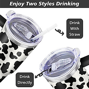 wxmbdzq 40 oz Cow Tumbler with Handle and Straw Lid,Leak Proof Travel Stainless Insulated Tumbler,Cup Holder Friendly,Perfect for Outdoor Travel Car and Sports
