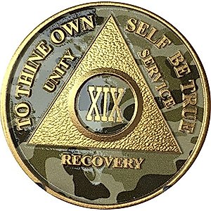19 Year AA Medallion Camo Gold Plated Anniversary Chip Camouflage Color