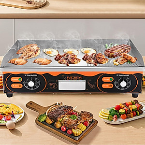 WICHEMI 29" Commercial Griddle Electric Grill Without Plug Countertop Griddle Flat Top Grill Hot Plate Non-Stick Stainless Steel Teppanyaki Grill for Restaurant Kitchen, 110V 4400W