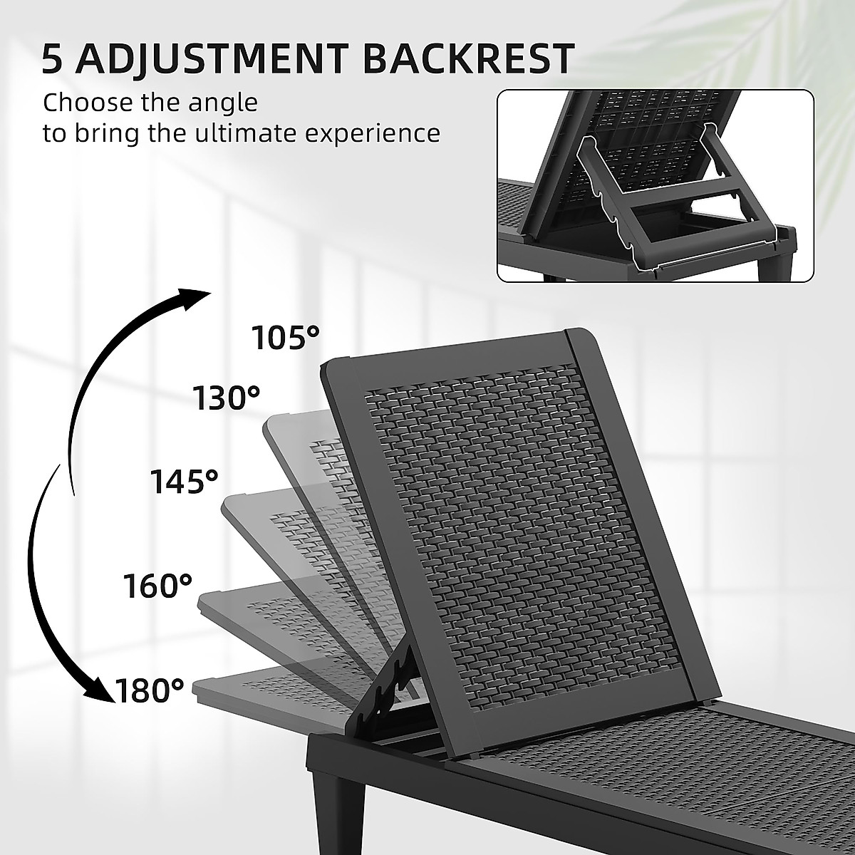 Greesum Outdoor Chaise Lounge Chairs Set of 2 with Adjustable Backrest, Waterproof PE Easy Assembly, Lightweight for Patio, Poolside, Beach, Yard, Dark Black