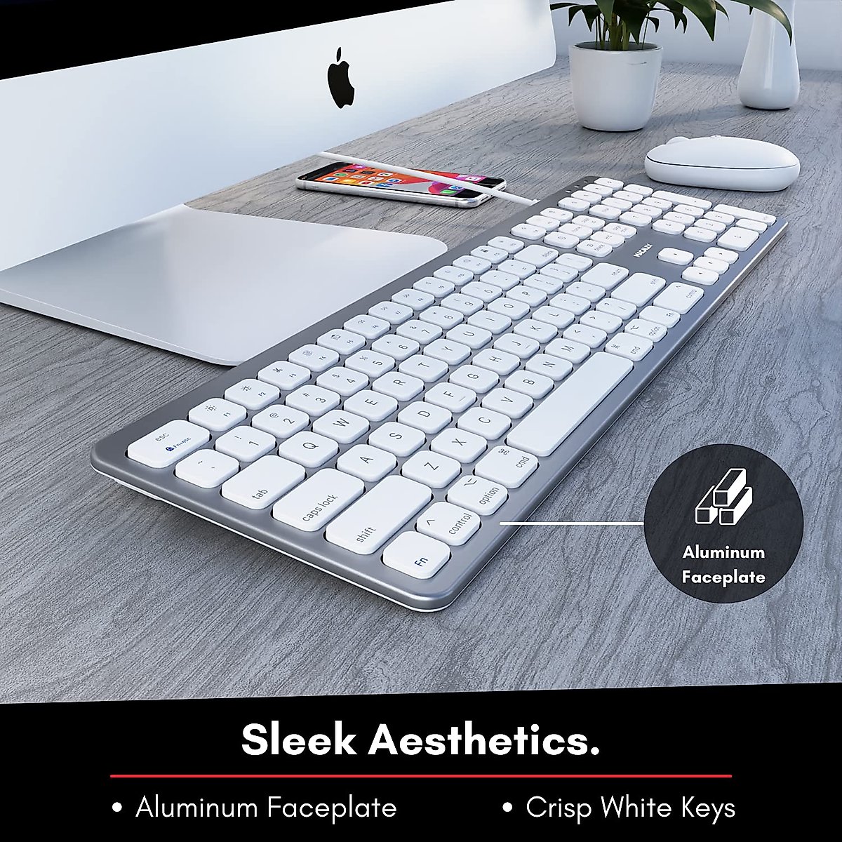 Macally Wired Keyboard for Mac - Compatible Apple Keyboard with USB Ports for Mouse - Full-Size Mac Keyboard with Number Pad - Plug & Play Keyboard for MacBook Pro/Air, iMac - Aluminum Frame