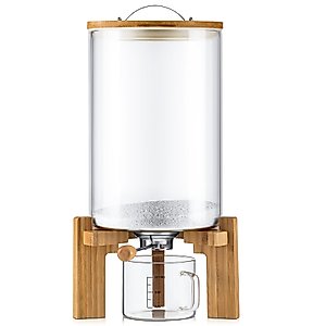 Tioncy 8L Flour and Cereal Glass Container Rice Oatmeal Dispenser Storage Container Cereal Food Storge Container with Airtight Lid Wooden Stand and Measuring Cup for Kitchen Organization Pantry Store