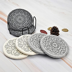 Coasters for Drinks Absorbent with Storage Bracket, Sets of 6 Handmade Braided Woven Coasters for Coffee Table Wooden Table, Great Home Decor Gift