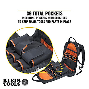 Klein Tools 80115 Backpack Kit with Tradesman Pro 39-Pocket Backpack and Electricians Pocket Knife, 2-Piece