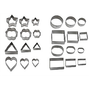 HOME-X Stainless-Steel Cookie Cutter Set, Rectangle, Square, Triangle, Heart, Circle, Star, Flower, and Oval Shapes, Set of 24, Assorted Sizes, Silver