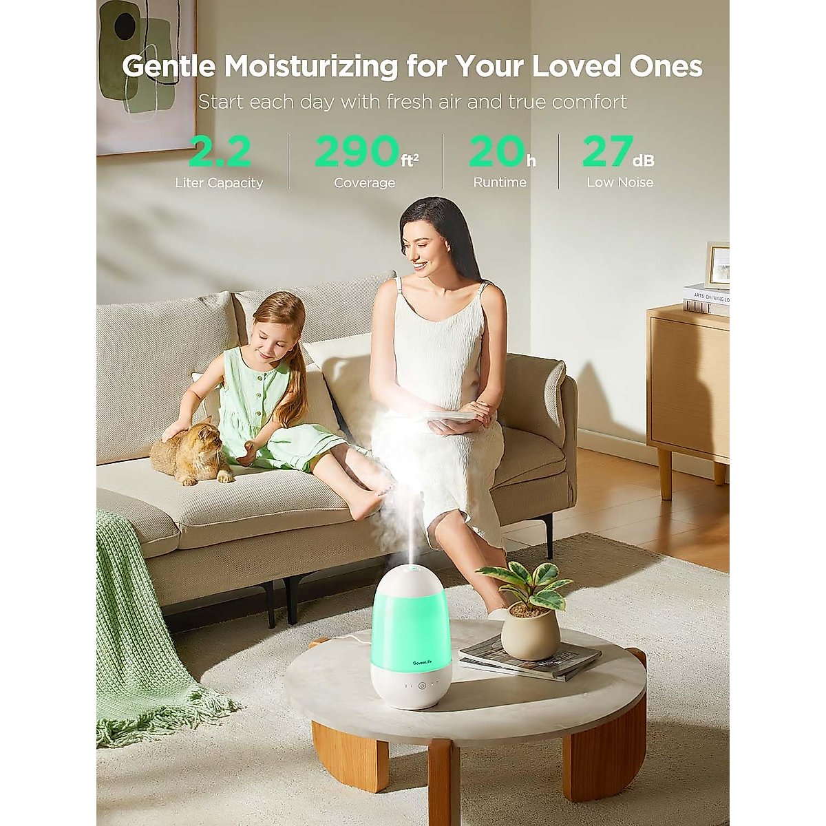 GoveeLife Smart Mini Humidifier for Baby Nursery, Top Fill Cool Mist Humidifier with Scent Diffuser & Nightlight, Built-in Sensor, Works with Alexa, Ultrasonic Humidifiers for Home, Bedroom and Plants