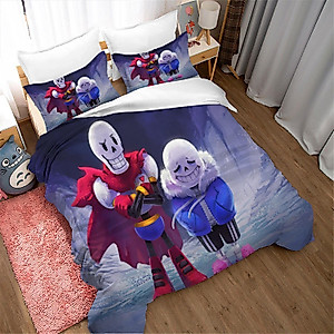 AKARDO Under Legend Tales Game Sans Frisk Duvet Covers, Soft Microfiber Washed Duvet Cover Set 3 Pieces with Zipper Closure,Beding Set (23,Full (79"x90"))