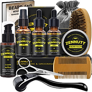 Beard Growth Kit,Fathers Gifts for Men Dad Husband W/Beard Derma Roller,2 Pack Beard Oil,Beard Serum,Wash,Balm,Brush,Comb,Scissor for Beard Grooming Care,Christmas Stocking Stuffers Nail Art Fimo
