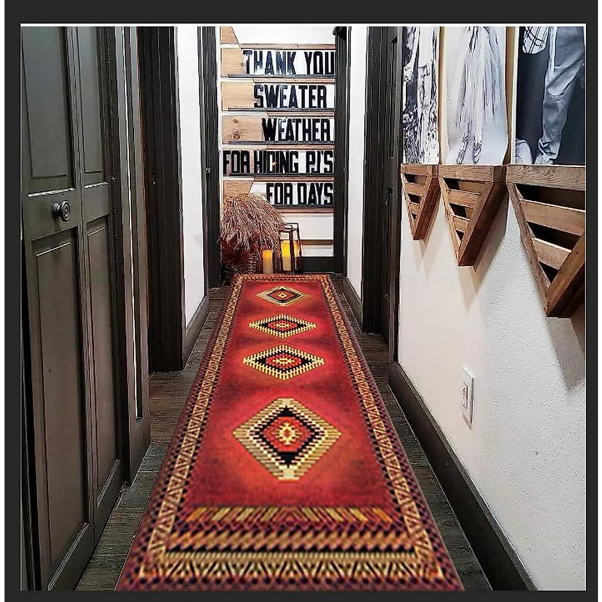 PDENZG Native American Runner Rug, 2x7ft, Machine Washable Rug for Hallway, Soft Large Runner Rugs with Anti-Slip Backing, Vintage Style Cabin Rug for Bedroom, Living Room, Dining Room Entrance
