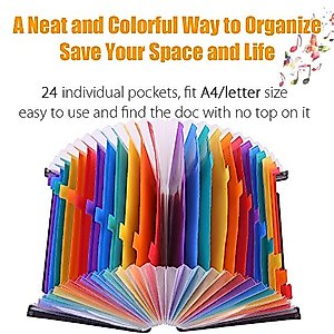 TriMagic Accordian File Folder Organizer, Alphabetical Expanding Filing Folders, A-Z Expandable Accordion File Box with 24 Pockets for Paperwork Paper Keeper Invoice Receipt Bill Document
