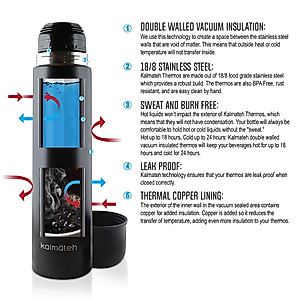 KALMATEH Modern & Elegant Yerba Mate Thermos- Vacuum Insulated and Double Walled 18/8 Stainless Steel- BPA Free - Thermos Designed for Use With Mate Cup or Mate Gourd (Wood, 1000ml)