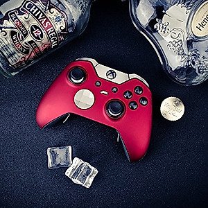 eXtremeRate Scarlet Red Soft Touch Replacement Shell Front Faceplate Cover for Xbox One Elite Controller Model 1698 with Thumbstick Accent Rings - Controller NOT Included