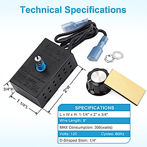 Hipoilk Full Range Rheostat Variable Speed Controller with On/Off Position, Fan Speed Control for Fireplace and Stove Blowers