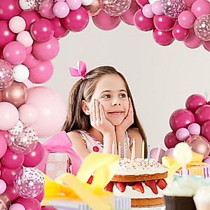 156Pcs Pink Balloon Garland Arch Kit, Hot Pink Metallic Rose Gold Chrome Confetti Balloons for Wedding Women Birthday Princess Theme Bridal Baby Shower Mother's Valentine's Day Party Decorations