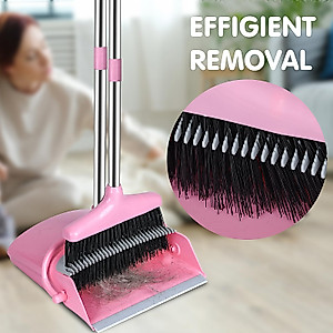 Pink Broom and Dustpan Set, Broom with Dustpan Combo Set for Home Office Kitchen(Pink)