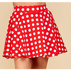 MBJ WB211 Women's Basic Versatile Stretchy Flared Skater Skirt for Girl S RED_Polka