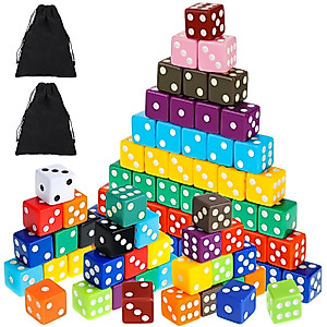 Sratte 180 Pieces 16 mm Dice Set 6 Sided Square Corner Dice Mini Dice Standard Game Dice Bulk with 2 Storage Bags for Play Games Like Farkle or Teaching Math, 18 Colors