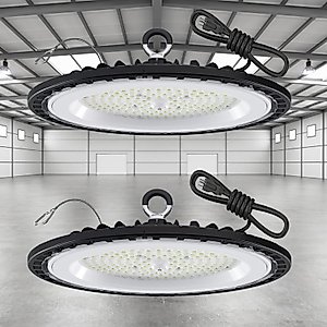 GGTH 2 Pack UFO LED High Bay Light, Plug & Play Lighting for Warehouse, 5000K Daylight, 200W, 6ft Power Cord Included, 21000 LM, 120V AC, IP66 Waterproof Shatterproof Fixture, ETL Listed