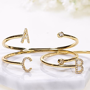 beya LUX Gold Bangle Bracelets for Women – Gold Initial Bracelet with Letter Charm – 18K Gold Plated Bracelets for Women – Chic and Dainty with Cubic Zirconia Stones - Letter C