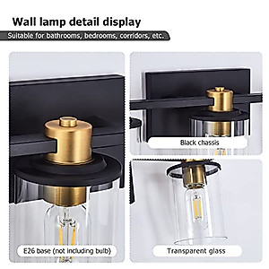 Atocif 5 Light Bathroom Vanity Light Fixtures, Black and Gold Vanity Light Above Mirror with Clear Glass Shade, Modern Wall Sconce Black with Bronze Vintage