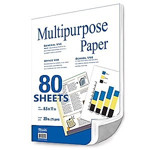 BAZIC 80 Sheets 8.5" x 11" White Multipurpose Paper, 20 LB (75 gsm), Copy Paper Fax Laser & General Printing (80/Pack), 1-Pack