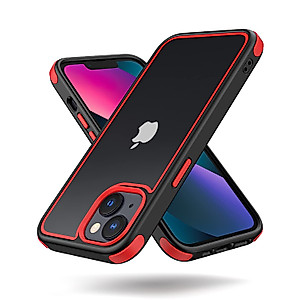 Mobnano Crystal Clear Case for iPhone 14 & iPhone 13, with Multicolor Protective Shockproof Bumpers [Not Yellowing] Slim Hard PC Back Cover for Men Women (Black/Red)