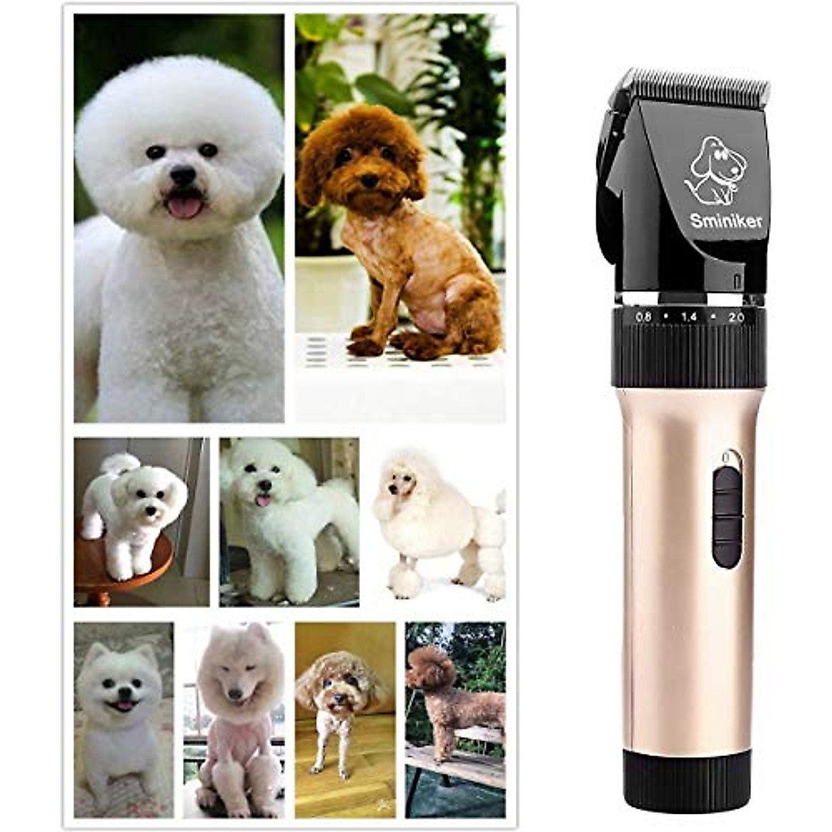 Sminiker Professional Low Noise Rechargeable Cordless Cat Dog Horse Clippers Professional Pet Clippers Grooming Kit,animal clippers Pet Grooming Kit(Gold)