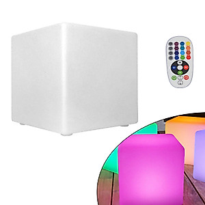 LED Square Cube Chair 16 RGB Color Changing Light Up Rechargeable Module with Remote Waterproof Glow Table Outdoor Patio PartyCube Stool Seat Atmosphere Lamp (Charge 17.1 inch Cube)