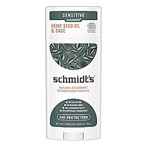 Schmidt's Aluminum Free Natural Deodorant for Women and Men, Hemp Seed Oil and Sage for Sensitive Skin with 24 Hour Odor Protection, Certified Cruelty Free, Vegan Deodorant, 3.25 oz,vetiver,sage,WHITE